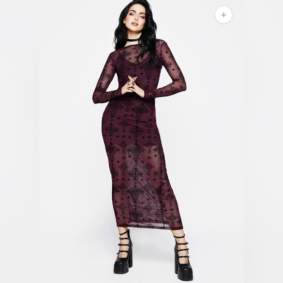 Disturbia | Dresses | Nwt Disturbia Priestess Flocked Mesh Maxi Dress ...